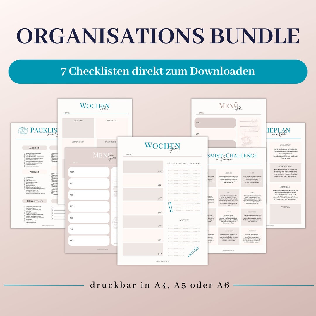Checklists, 7 Lists as a Bundle in Brown, Weekly Plan, Menu Plan ...