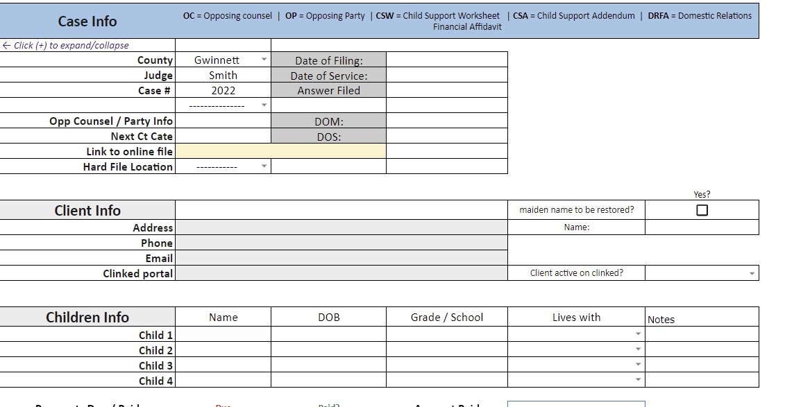 Family Law - Full Case Plan Bundle - Google Sheets & Excel - Etsy