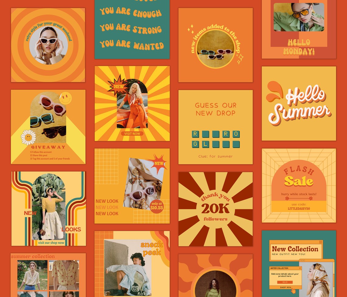 90 Instagram Post & Story Templates Canva Retro Instagram - Etsy