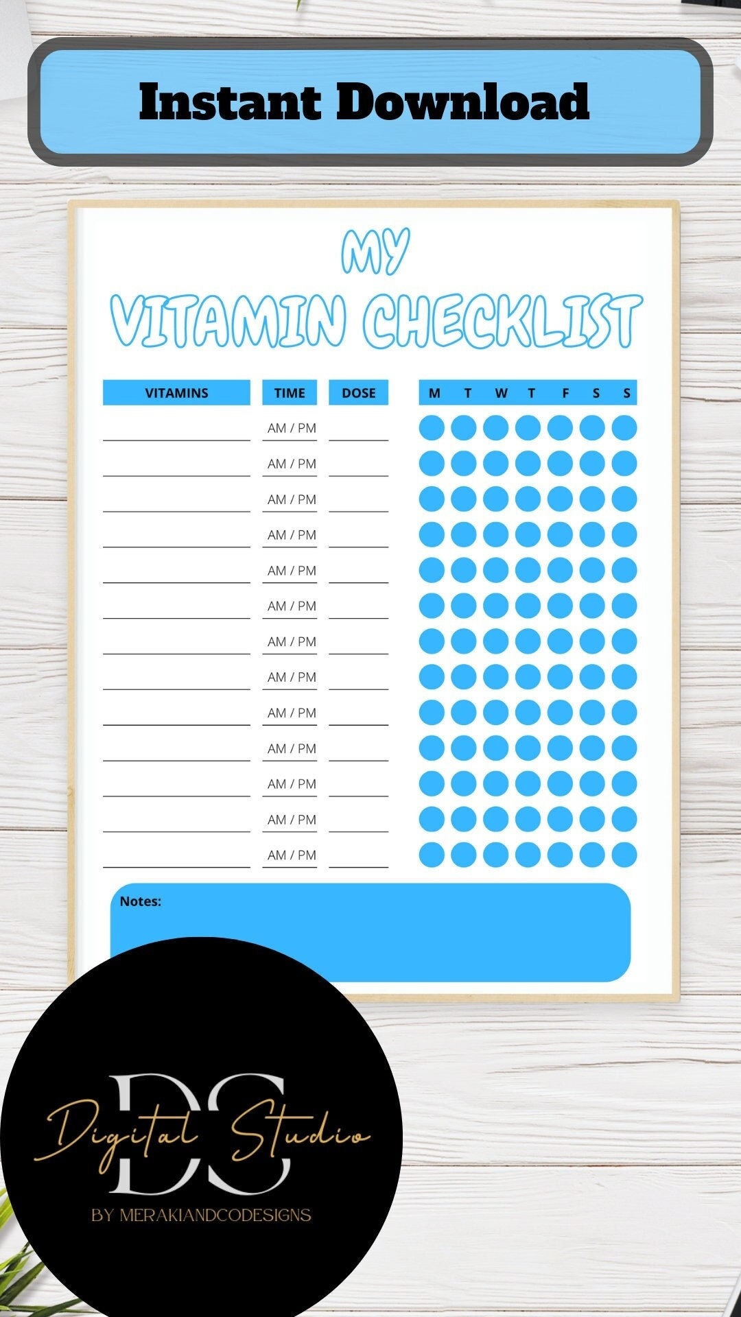 Downloadable Vitamin Checklist, Productivity Planner, Printable Sheet ...