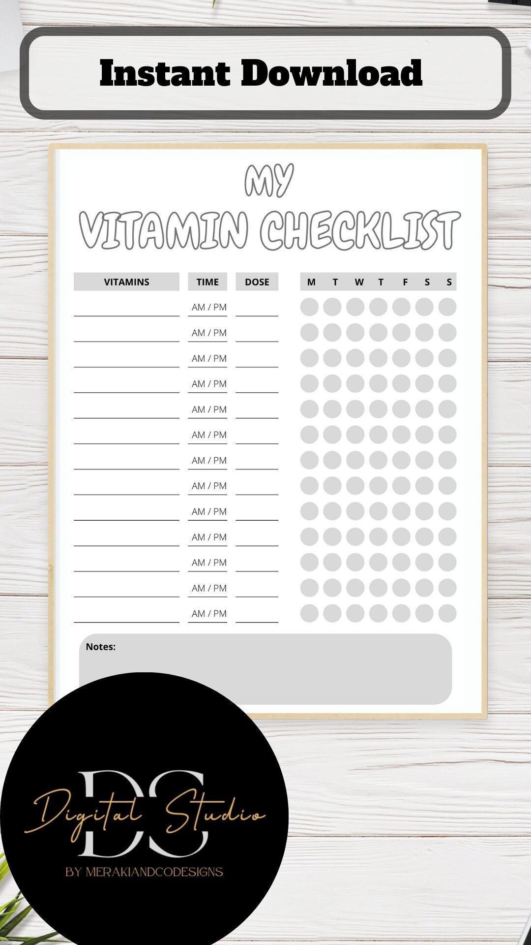 Downloadable Vitamin Checklist, Productivity Planner, Printable Sheet ...