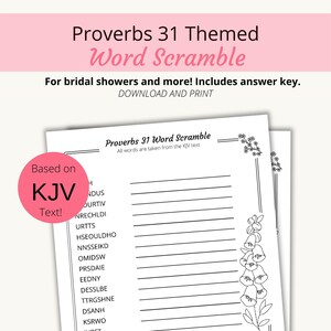 Proverbs 31 Themed Printable Word Scramble for Bridal Showers | KJV ...