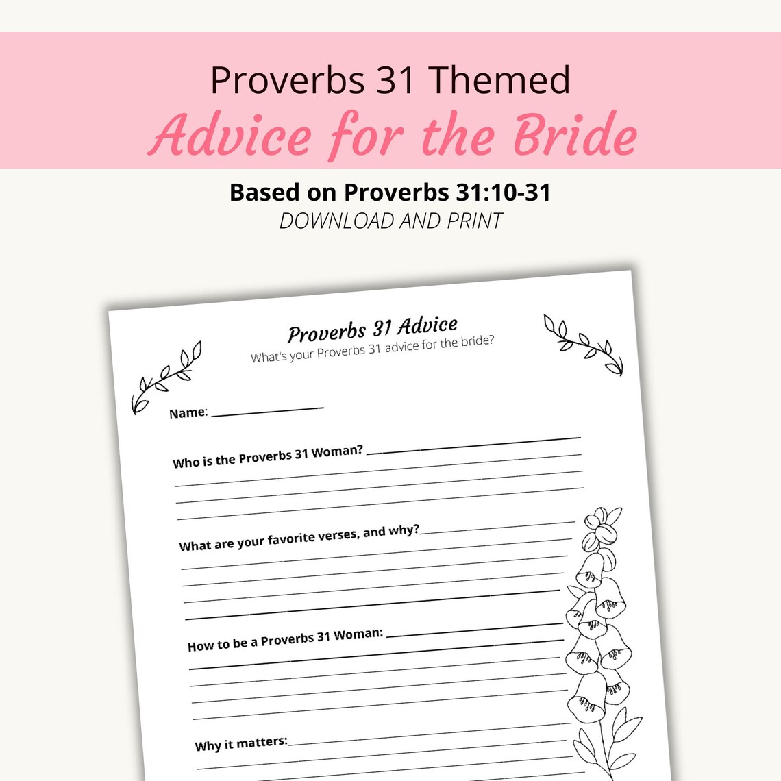Proverbs 31 Themed Advice Sheet | Advice for the Bride | "floral and ...