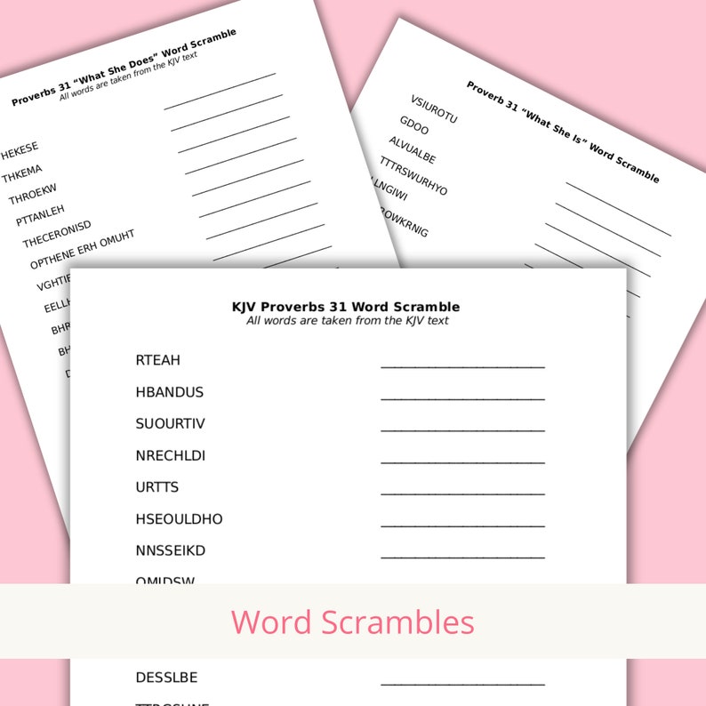 Set of Proverbs 31 (KJV) Themed Printable Games and Activities for ...