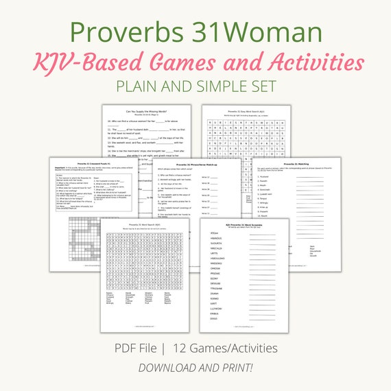 Set of Proverbs 31 KJV Themed Printable Games and Activities - Etsy