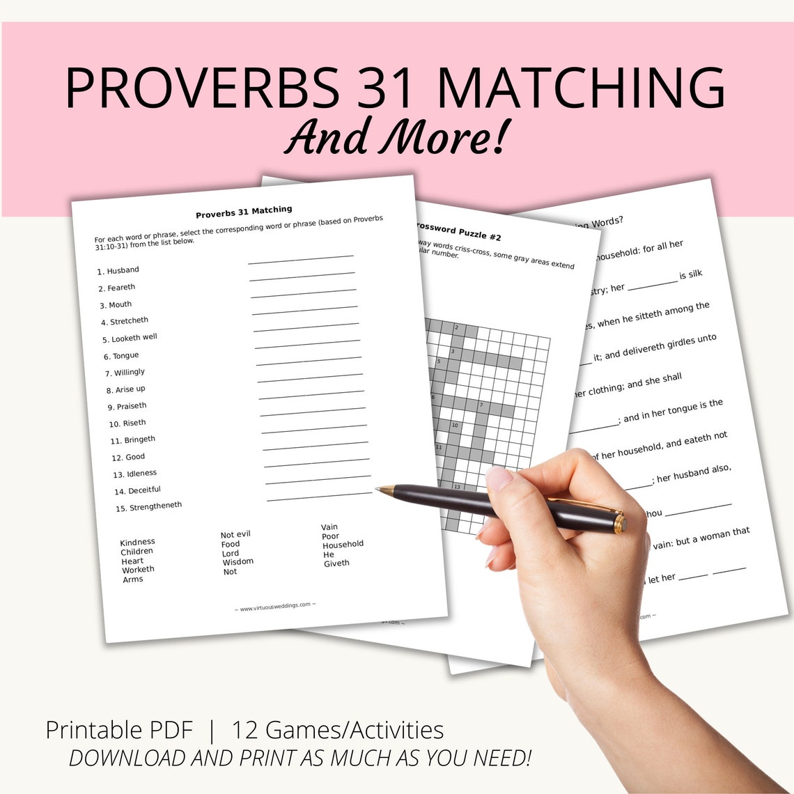 Set of Proverbs 31 (KJV) Themed Printable Games and Activities for ...