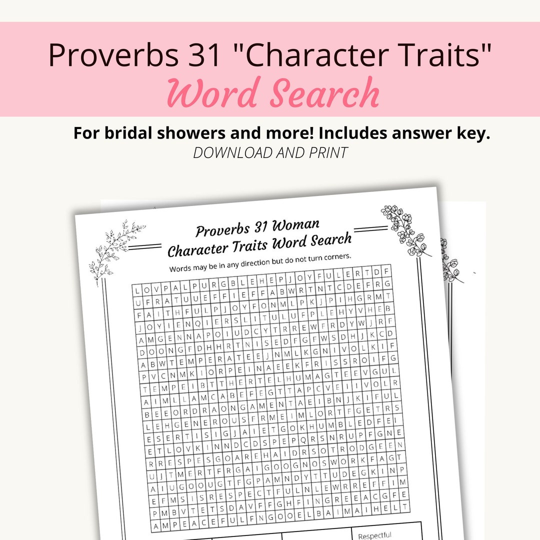 Printable Proverbs 31 Woman "character Traits" Word Search for Bridal ...