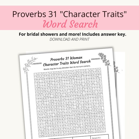 Printable Proverbs 31 Woman character Traits Word - Etsy
