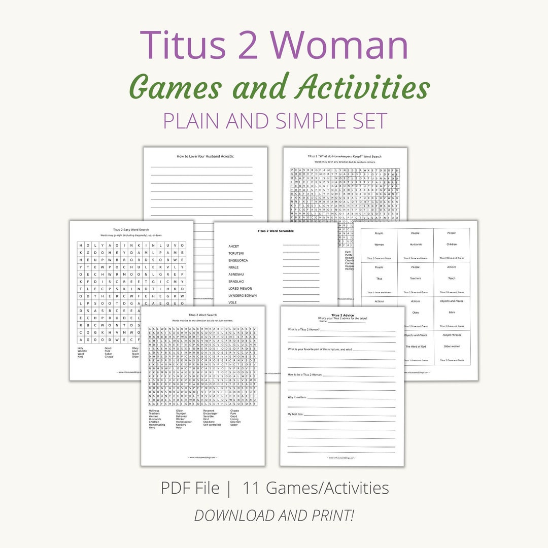 Set of Titus 2 Themed Printable Games and Activities for Bridal Showers ...