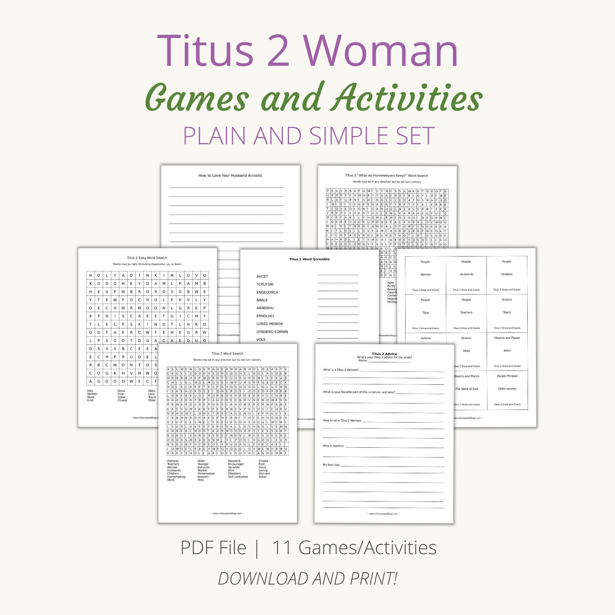 Set of Titus 2 Themed Printable Games and Activities for Bridal Showers ...