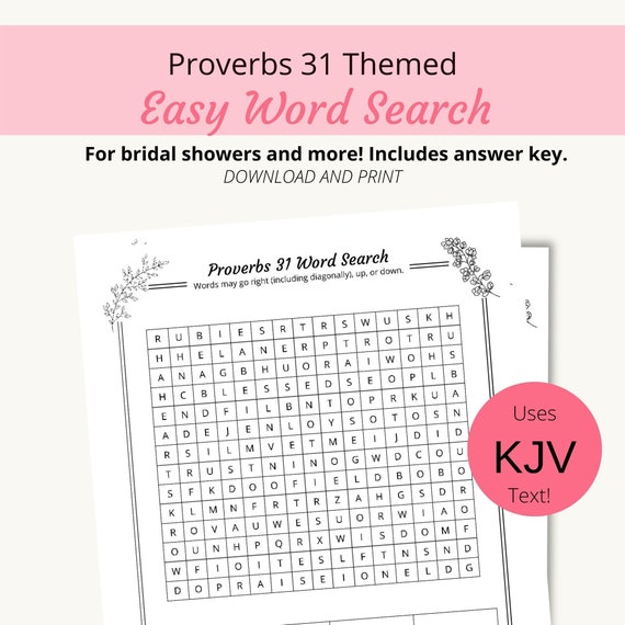 Easy Proverbs 31 Themed Printable Word Search for Bridal - Etsy