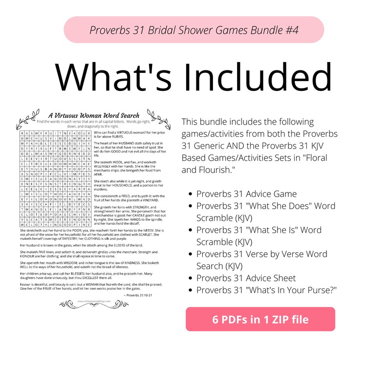 Bundle of Proverbs 31 Themed Bridal Shower Games and Activities | Bundle 4 | "floral and ...