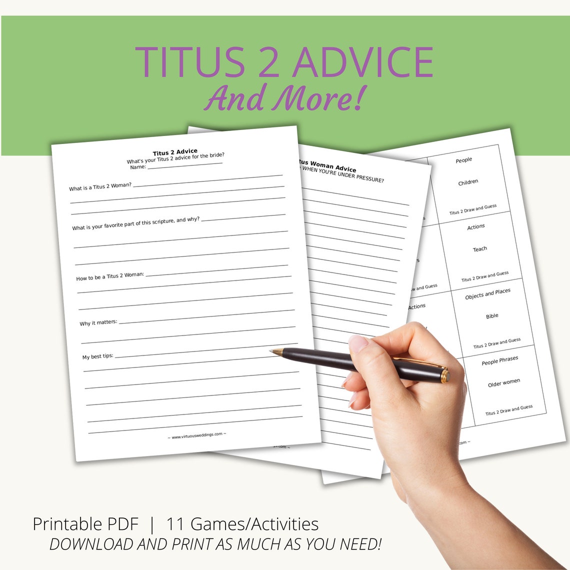 Set of Titus 2 Themed Printable Games and Activities for Bridal Showers ...