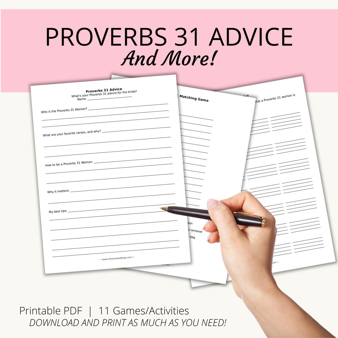 Set of Proverbs 31 Themed Printable Games and Activities for Bridal ...
