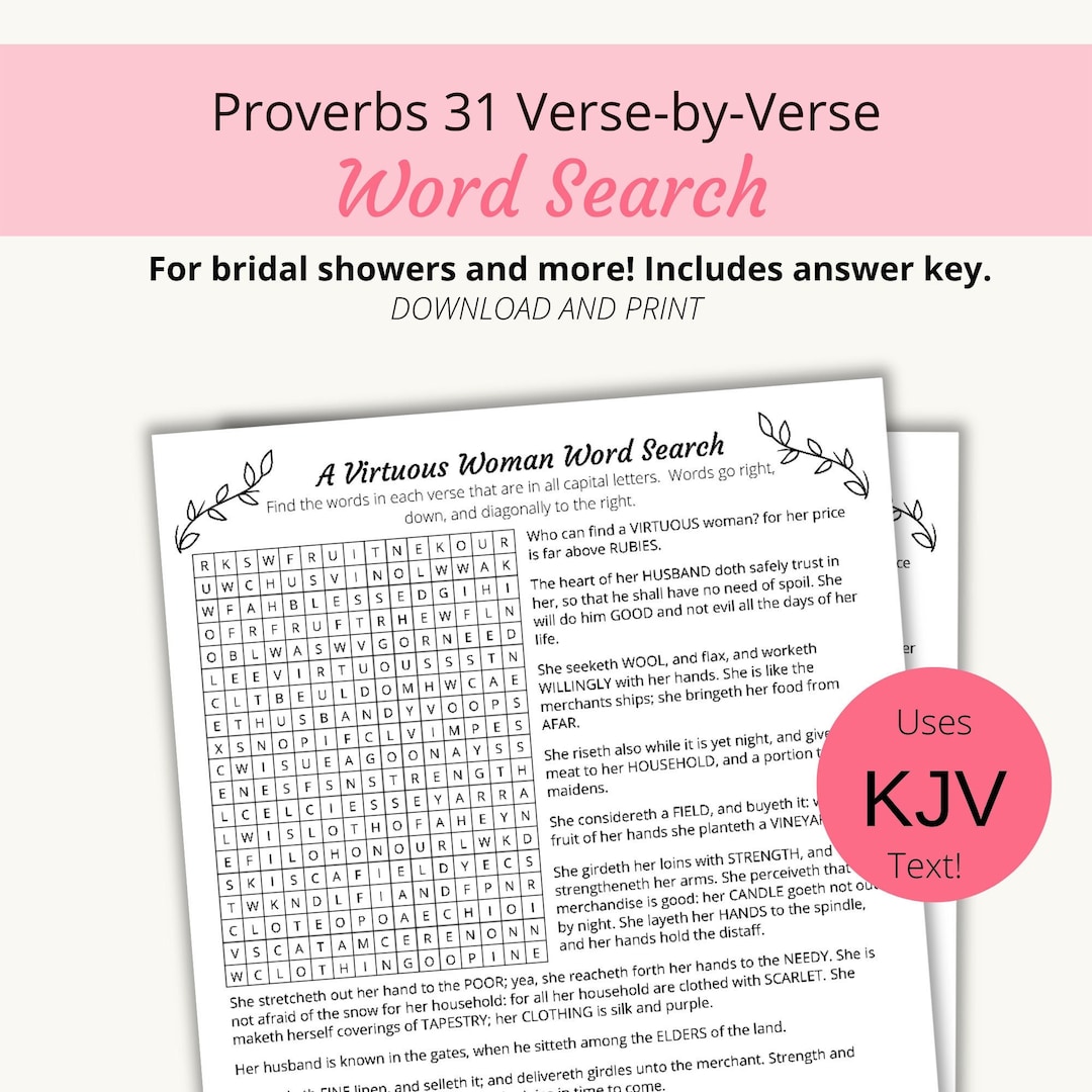 Proverbs 31 Themed Verse by Verse Printable Word Search for Bridal ...