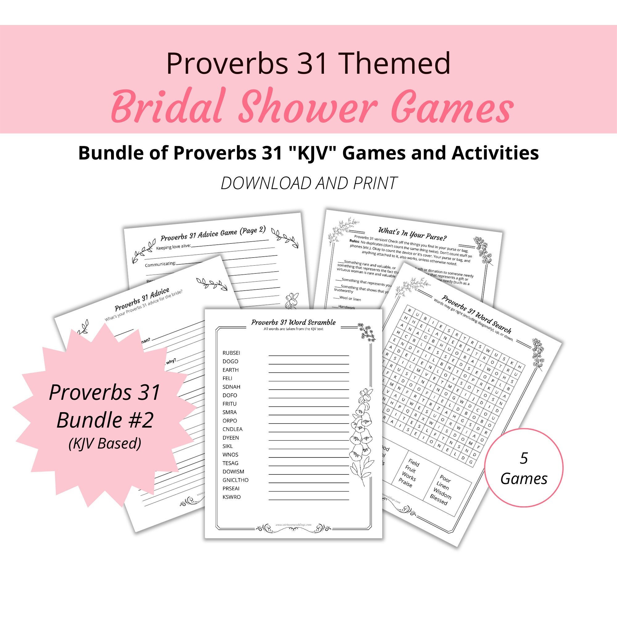Bundle of Proverbs 31 Themed Bridal Shower Games and Activities | Bundle 2 | "floral and ...