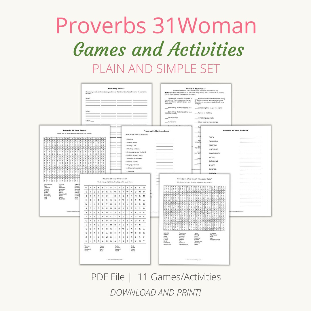 Set of Proverbs 31 Themed Printable Games and Activities for Bridal ...
