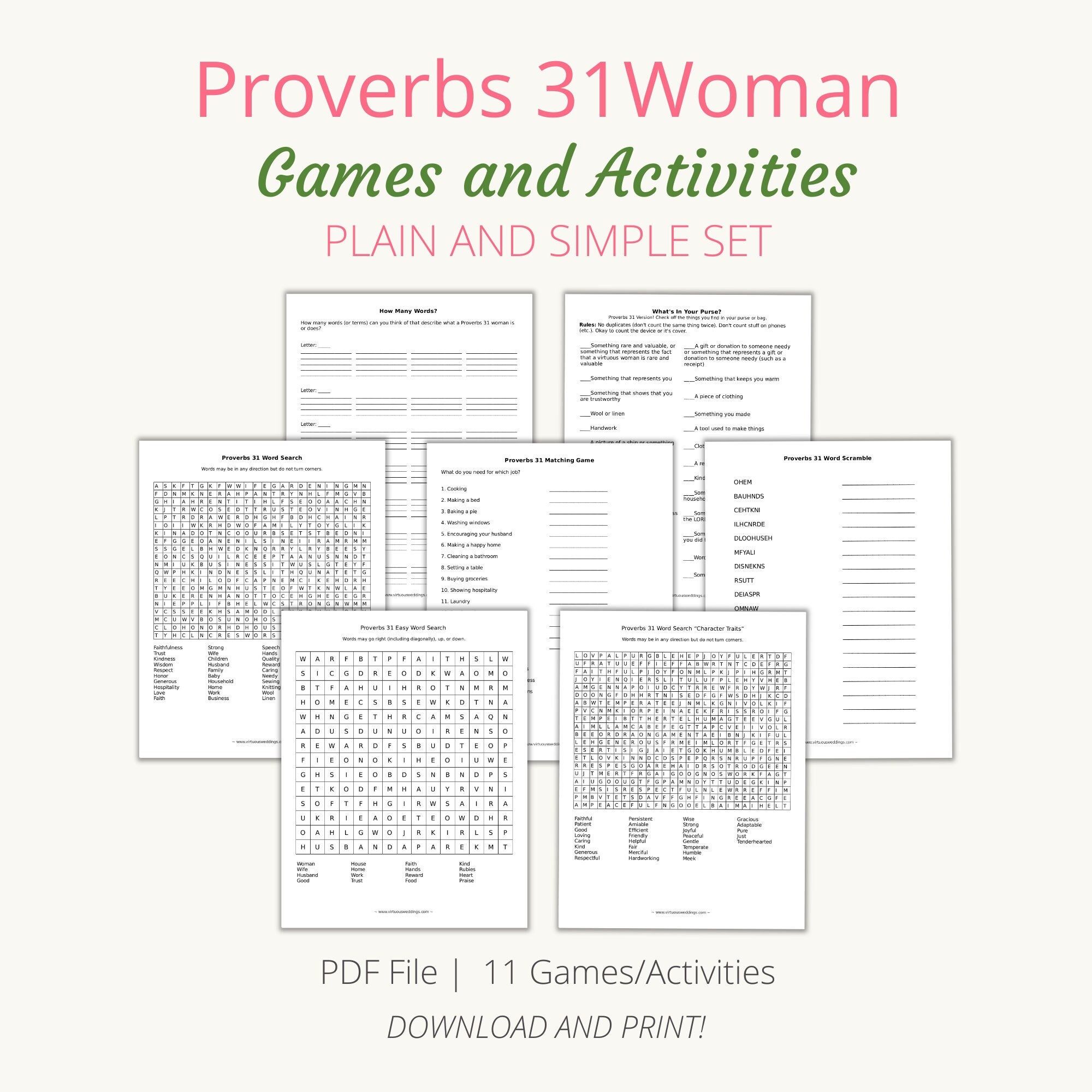 Set of Proverbs 31 Themed Printable Games and Activities for Bridal ...