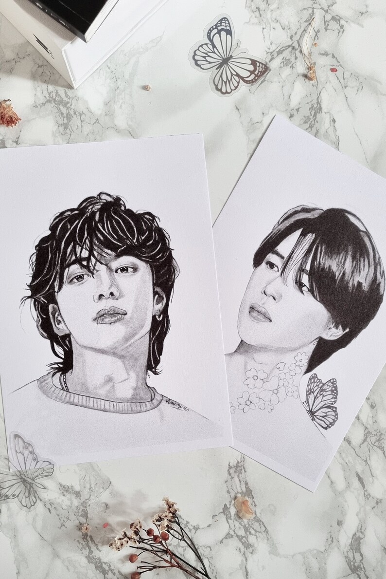 Jungkook BTS Art Print A5 drawing JK Portrait ARMY Kpop - Etsy