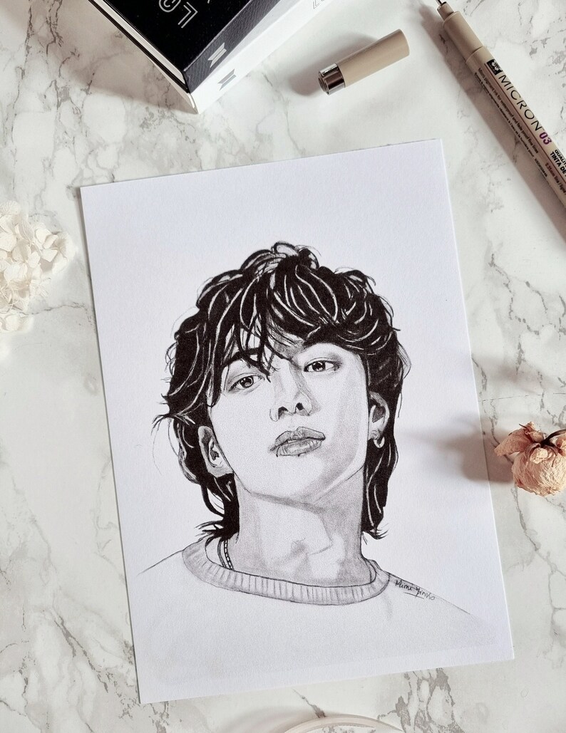 Jungkook BTS Art Print A5 drawing JK Portrait ARMY Kpop - Etsy