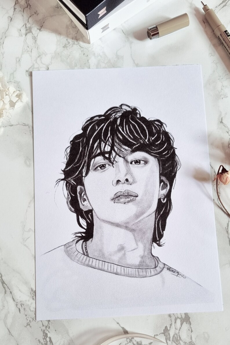 Jungkook BTS Art Print A5 drawing JK Portrait ARMY Kpop - Etsy