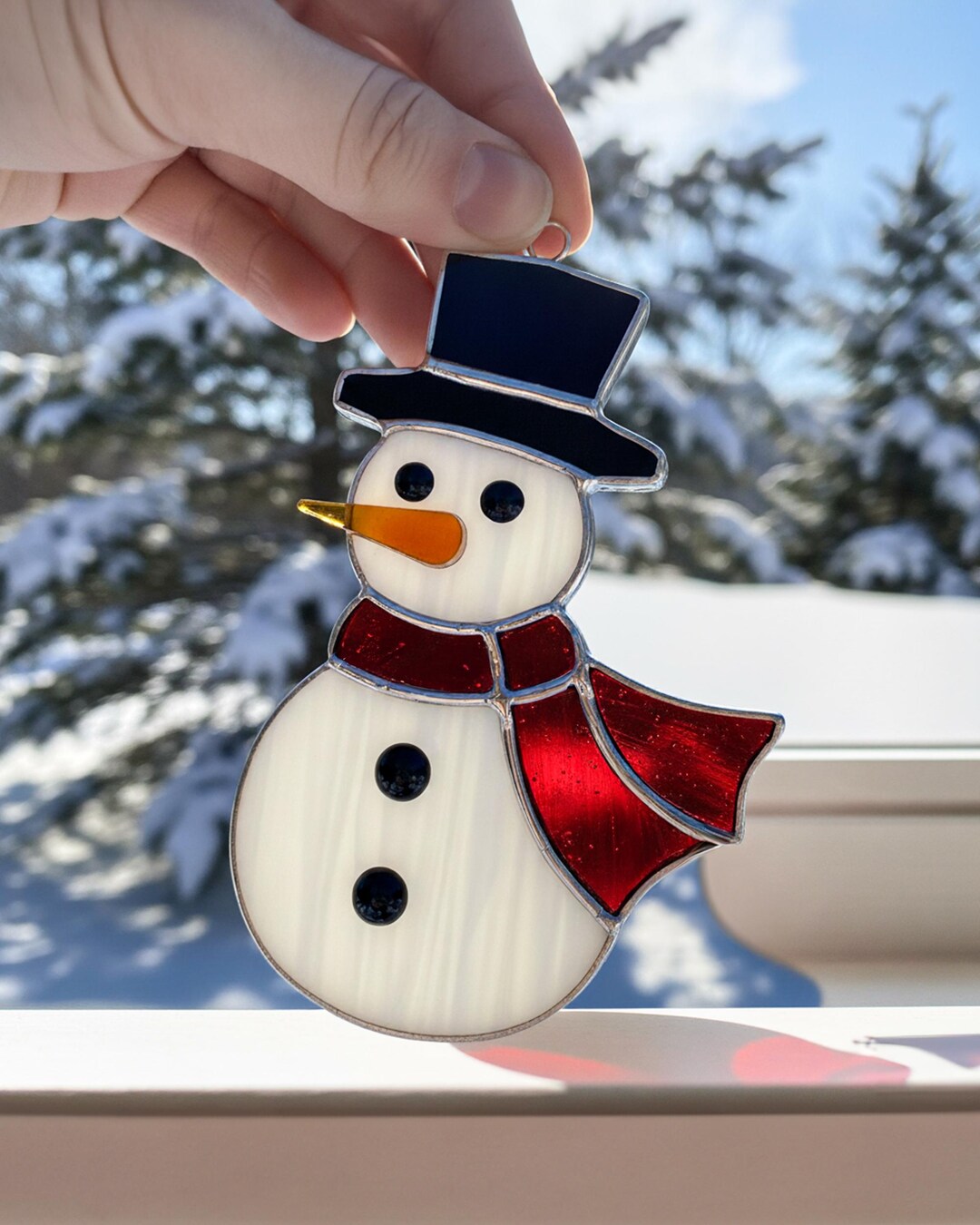 Stained Glass Snowman Suncatcher, Holiday Window Ornament - Etsy