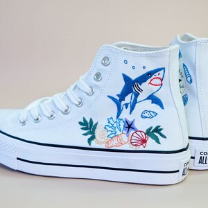 Embroidered Converse Shoes With Shark and Sea Life Design Ocean Themed ...