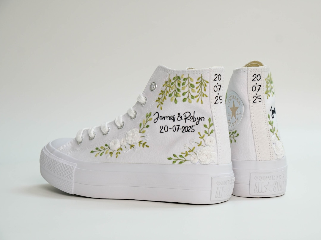 Custom Wedding Embroidered Converse Shoes – Personalized Bridal High ...