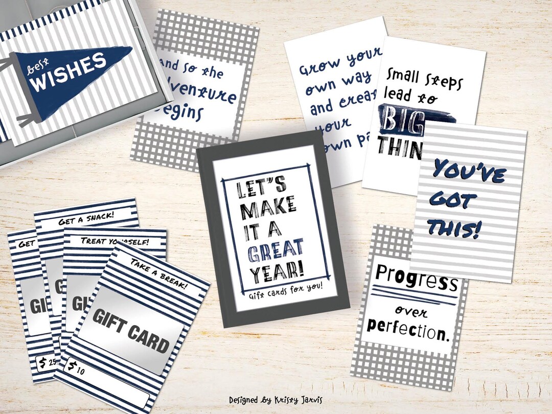 Dark Blue Gift Card Printables for School / College Care Package, Gift ...