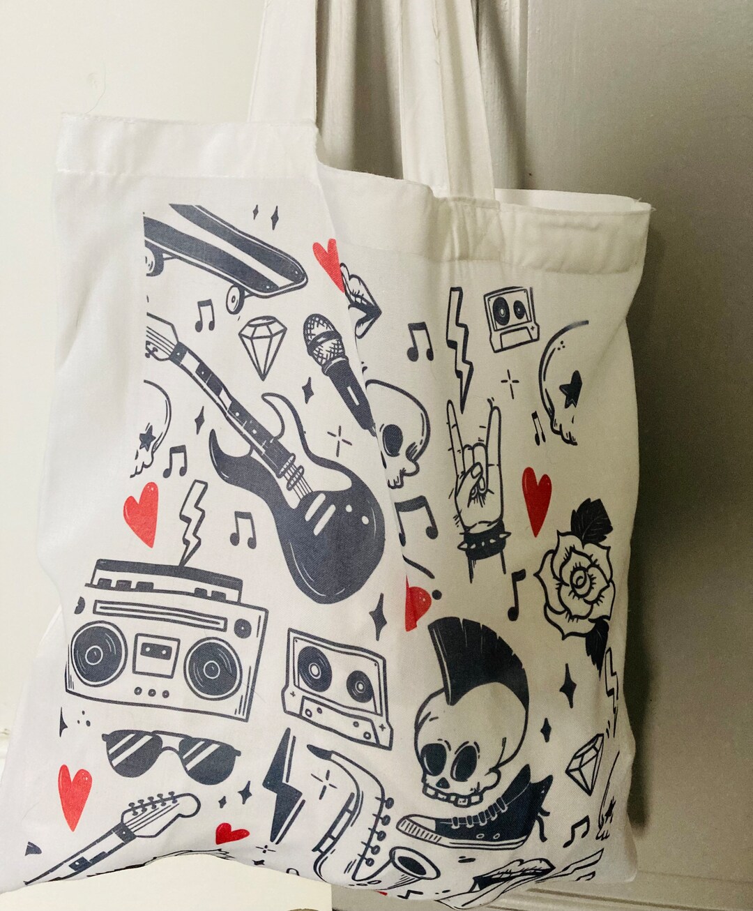 Rock Chick Tote Bag. Tattoo Skull Print Fabric Bag for - Etsy