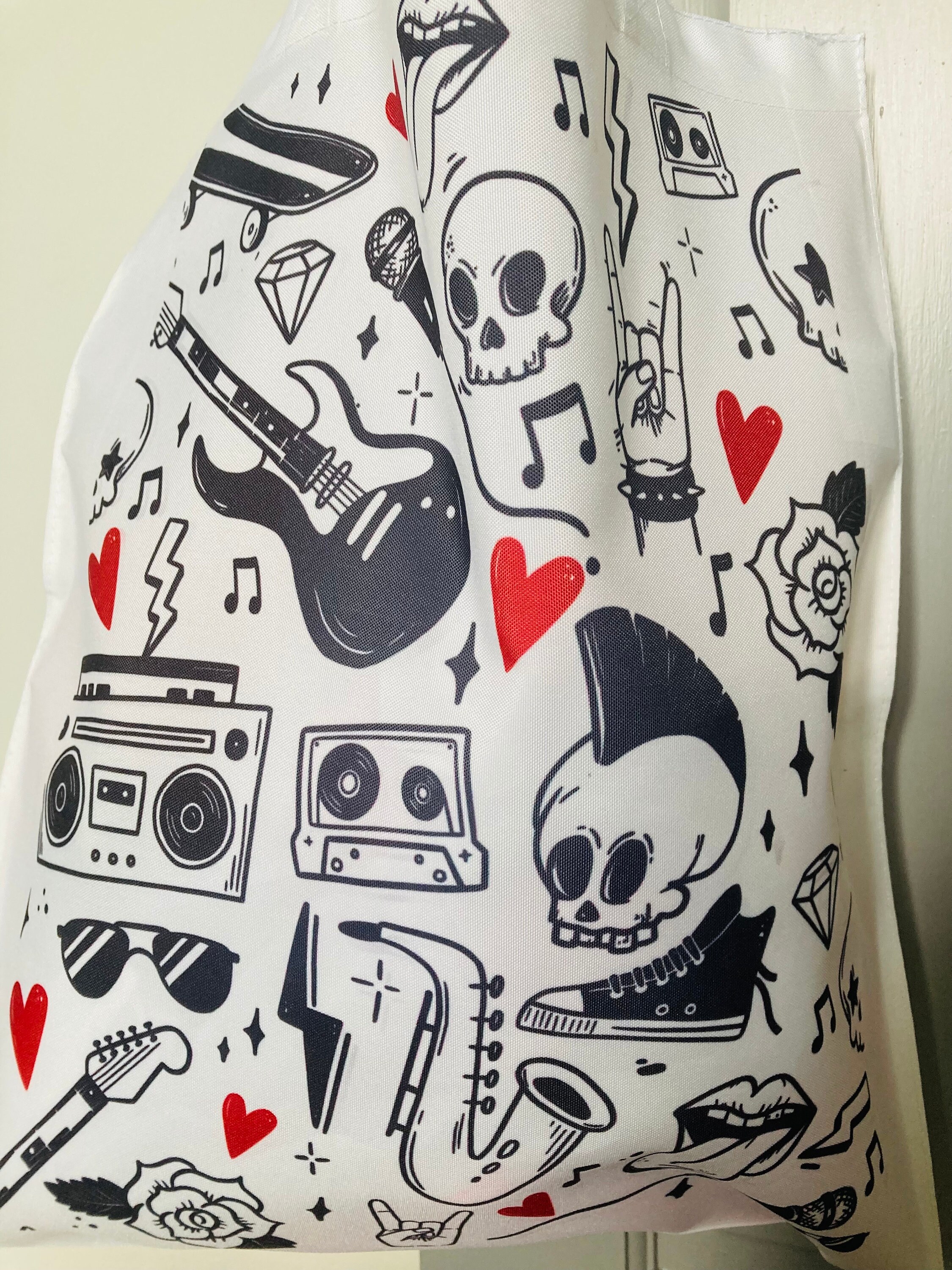 Rock Chick Tote Bag. Tattoo Skull Print Fabric Bag for Shopping, Gift ...