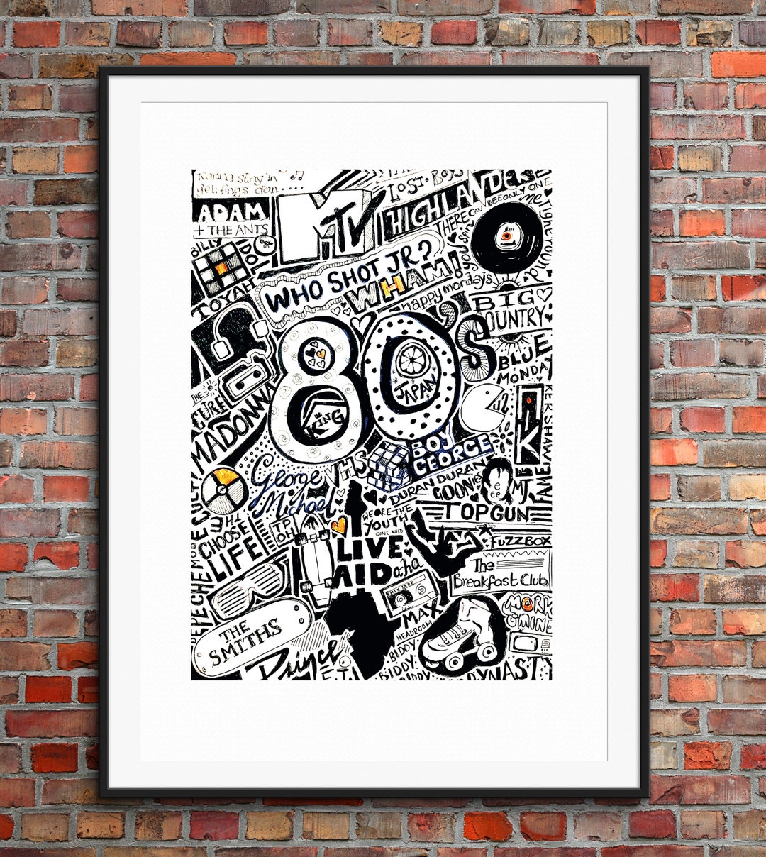 80s Doodle Wall Art, Unique Hand Drawn Illustration, Retro Digital ...