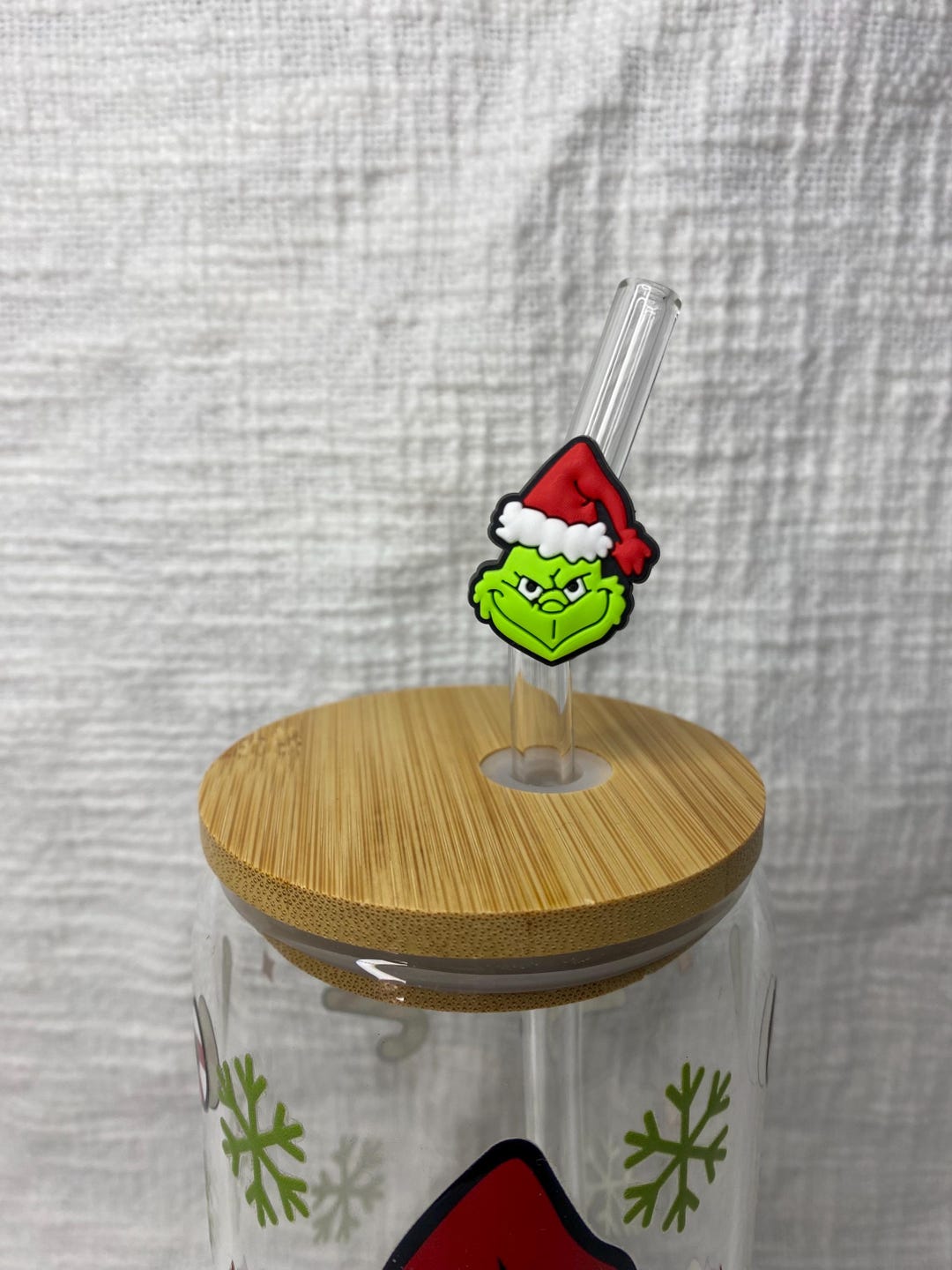The Grinch Straw Topper Christmas Glass Tumbler straw Topper - Etsy