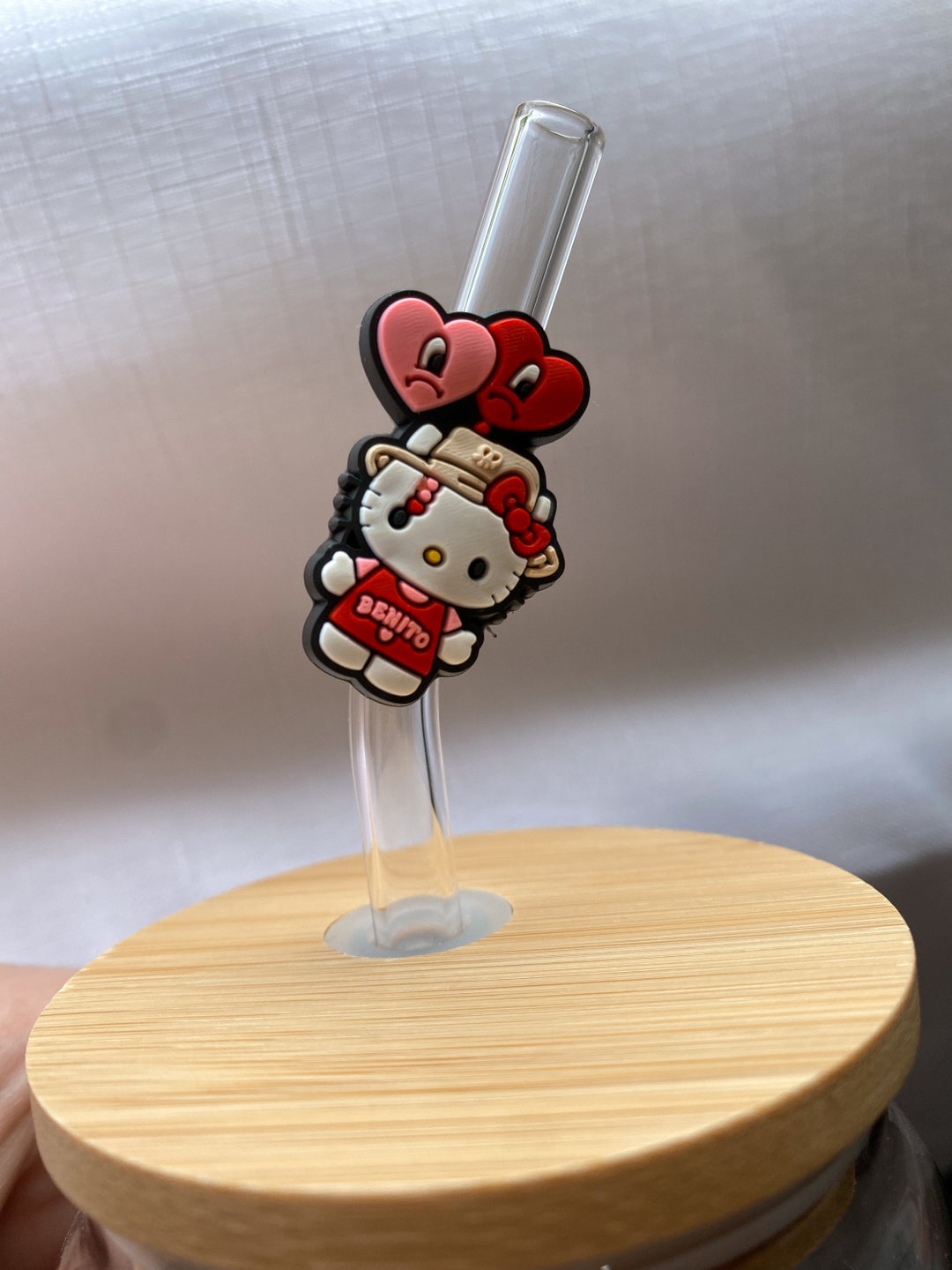 Hello Kitty Straw Topper| Pink Red | Glass Tumbler |straw Topper - Etsy