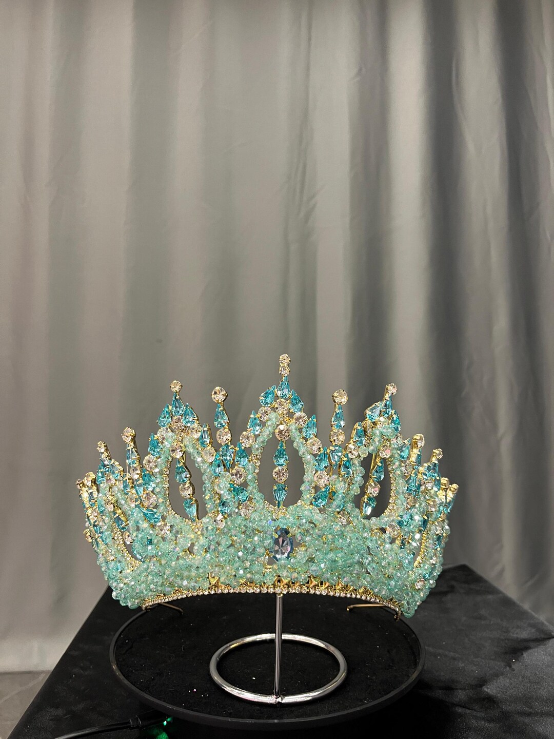 Aqua Blue Gold Quinceanera Tiara, Bridal Wedding Tiara, Aqua Blue Gold ...