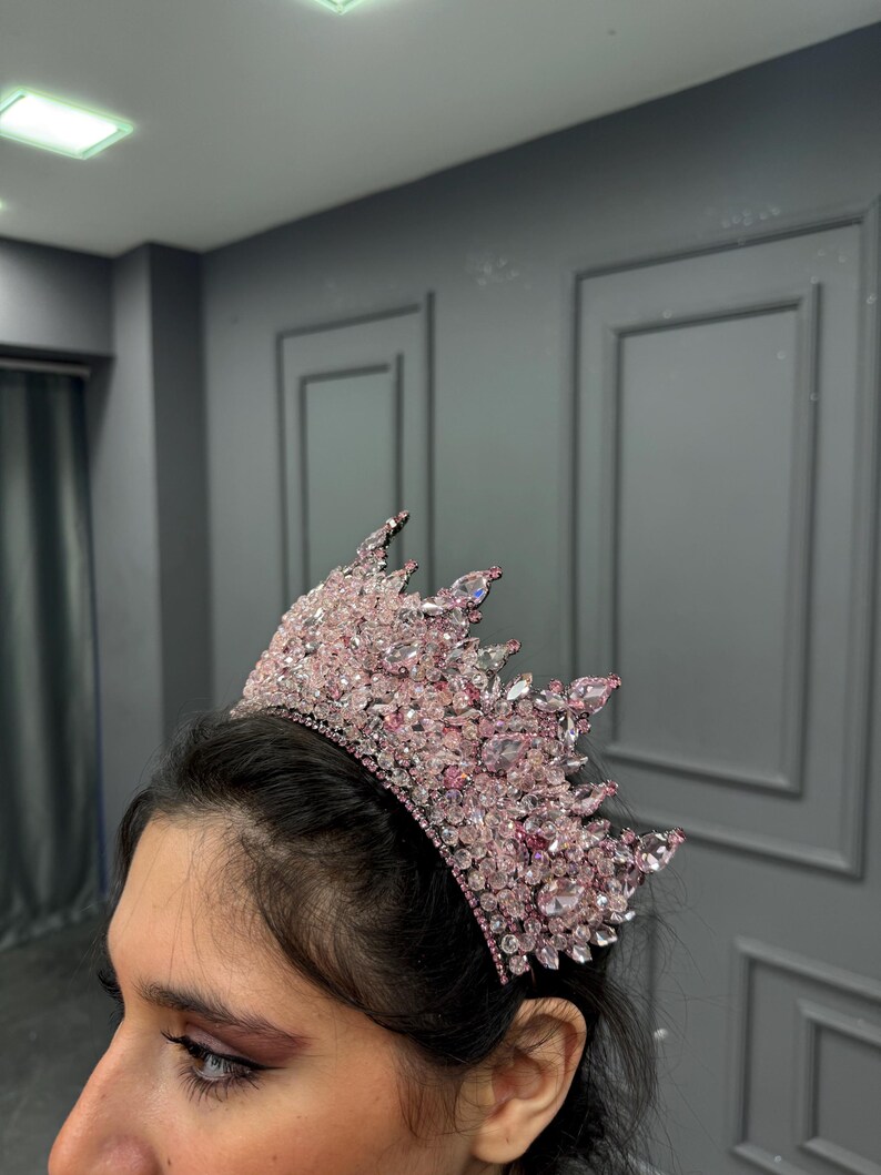 Pink Quinceanera Crown, Bridal Tiara, Wedding Crown, Pink Crown, Wedding Tiara, Quinceaneras ...