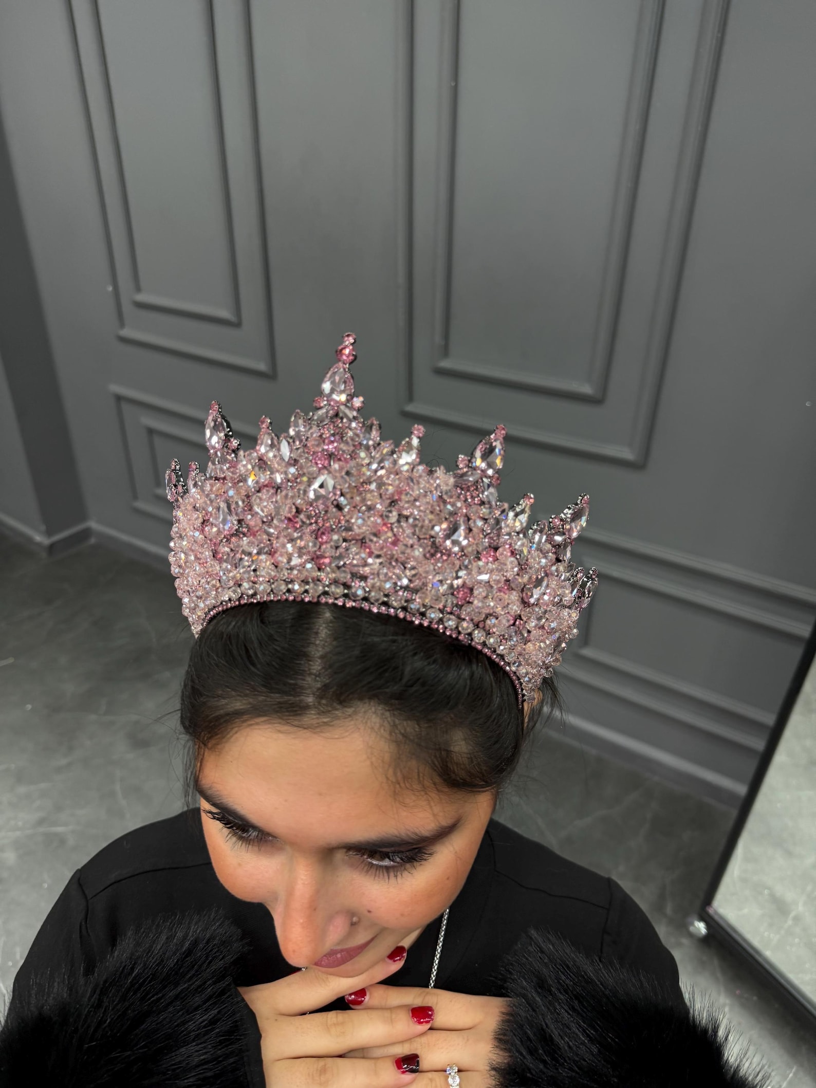 Pink Quinceanera Crown, Bridal Tiara, Wedding Crown, Pink Crown ...