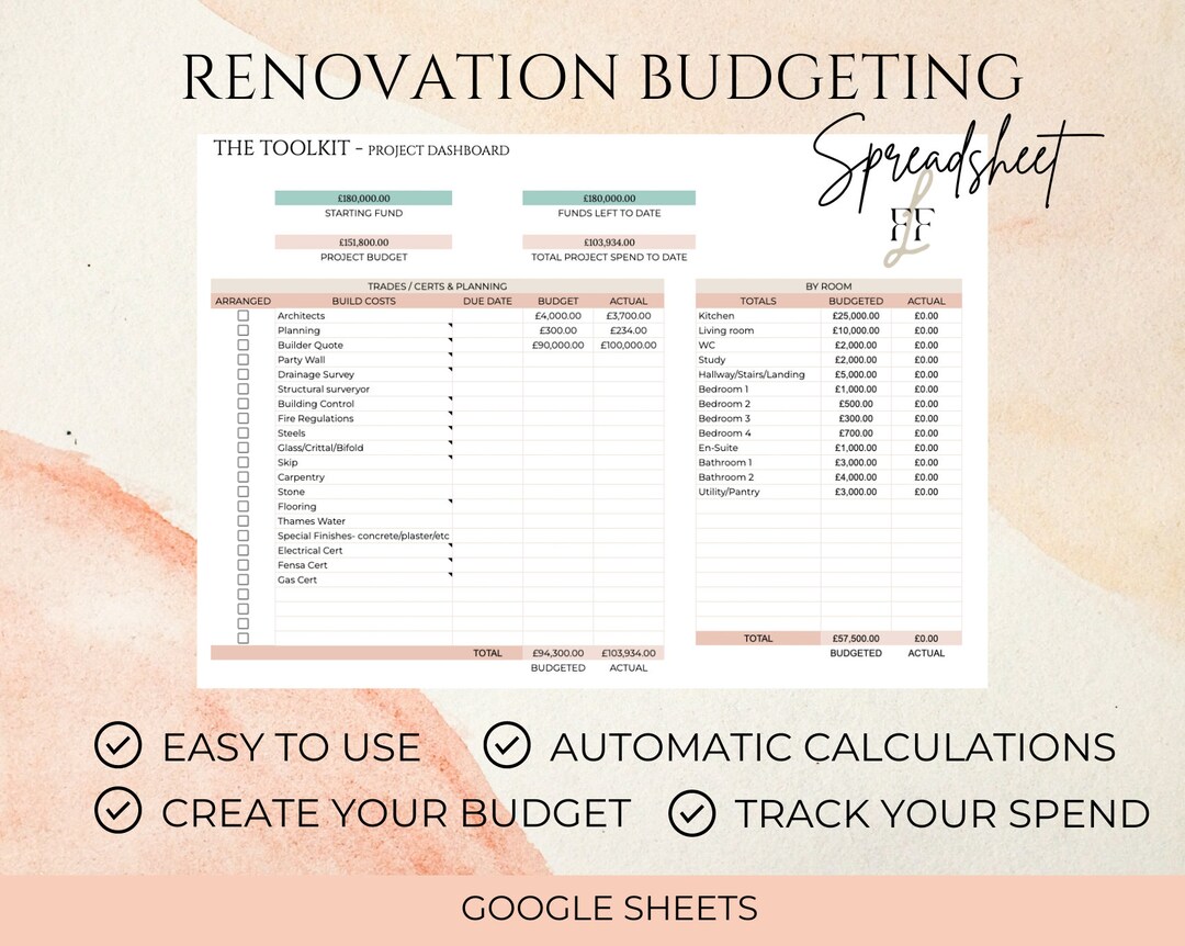 Home Renovation Budget Spreadsheet | Build Project Budget Template ...
