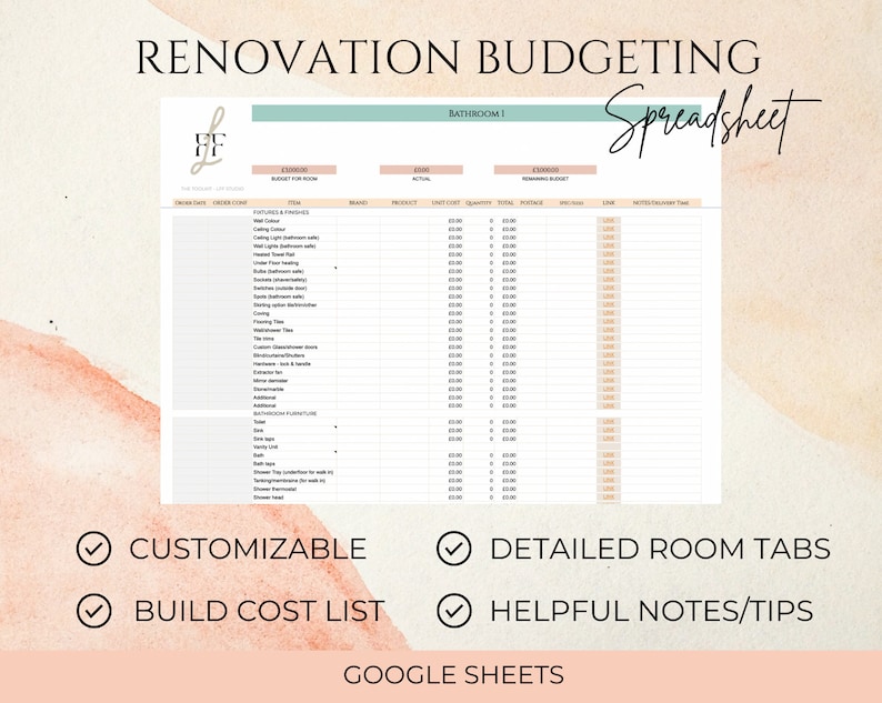 Home Renovation Budget Spreadsheet | Build Project Budget Template ...