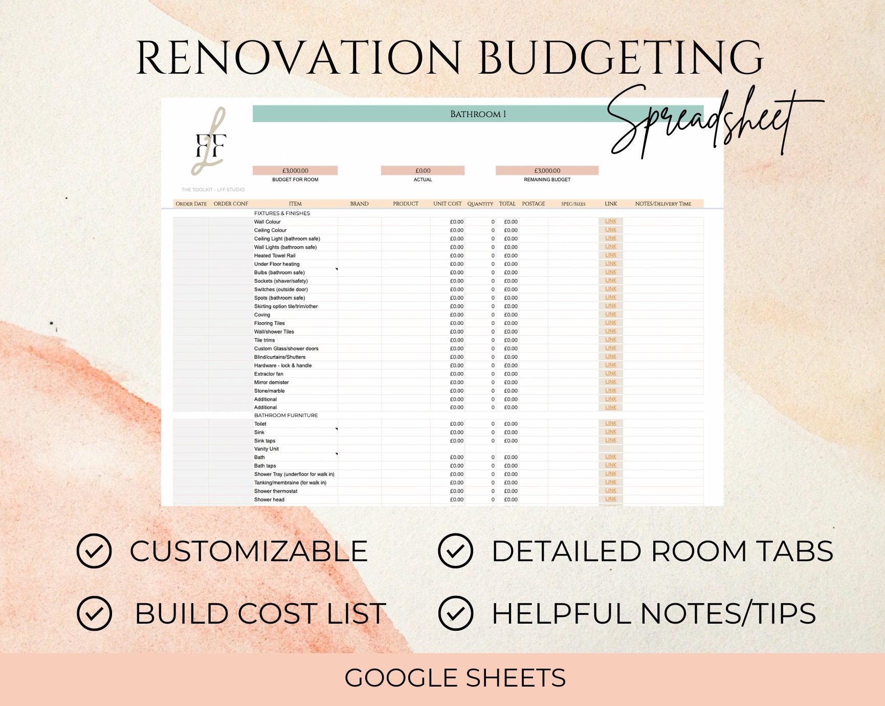 Home Renovation Budget Spreadsheet | Build Project Budget Template ...