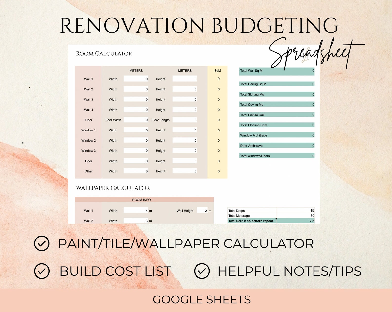 Home Renovation Budget Spreadsheet | Build Project Budget Template ...