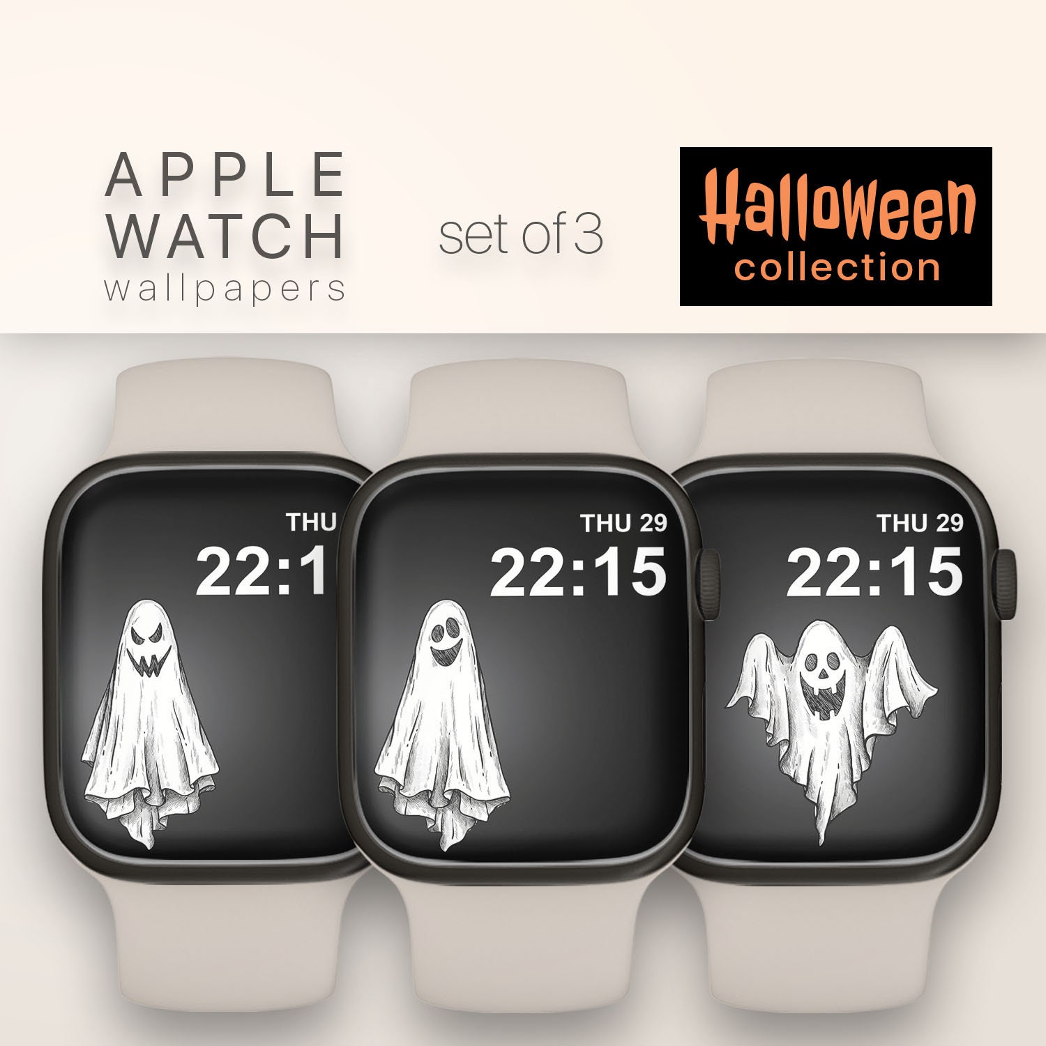 Halloween Ghost Apple Watch Wallpaper Set of 3 Apple Watch Face ...
