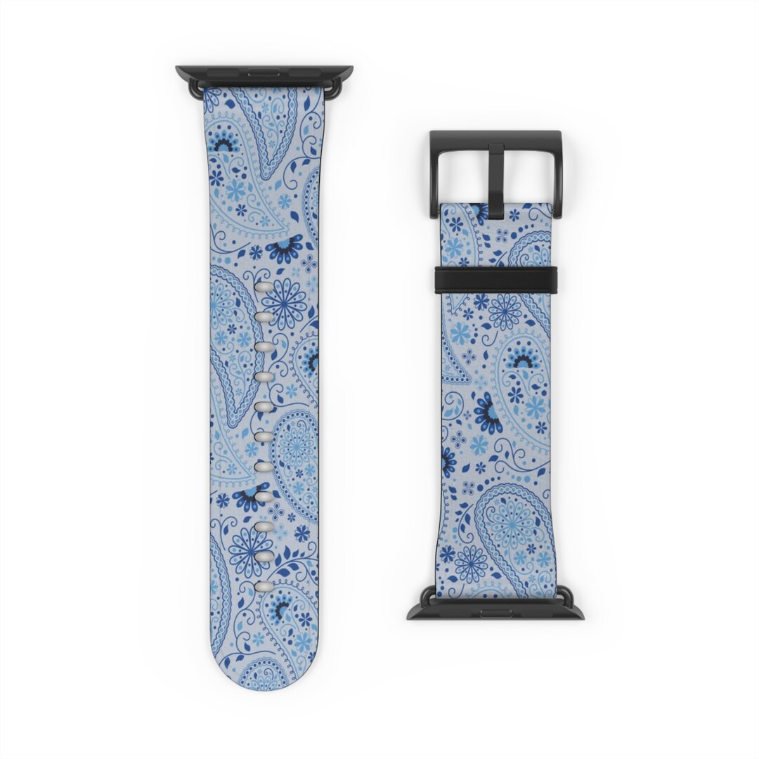 Boho Apple Watch Band in Blue and White, Modern Paisley Print Faux ...
