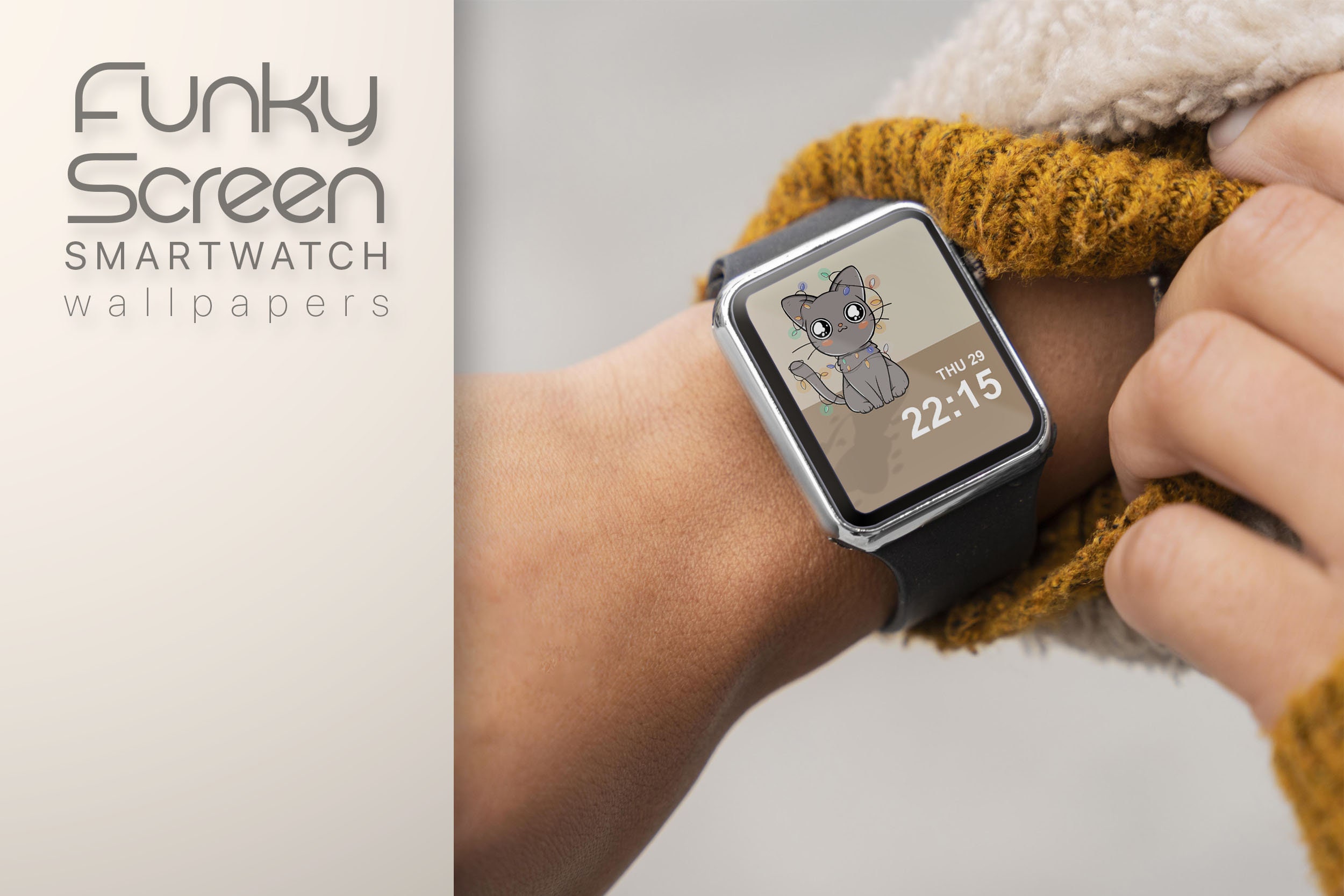 Christmas Lights Watch Face Cute Cat Smart Watch Screen - Etsy