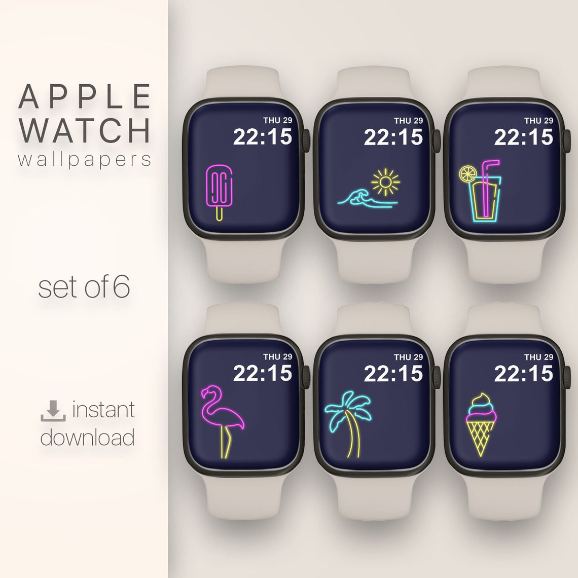 Neon Light Watch Face Bundle Apple Watch Wallpaper Set of 6 - Etsy