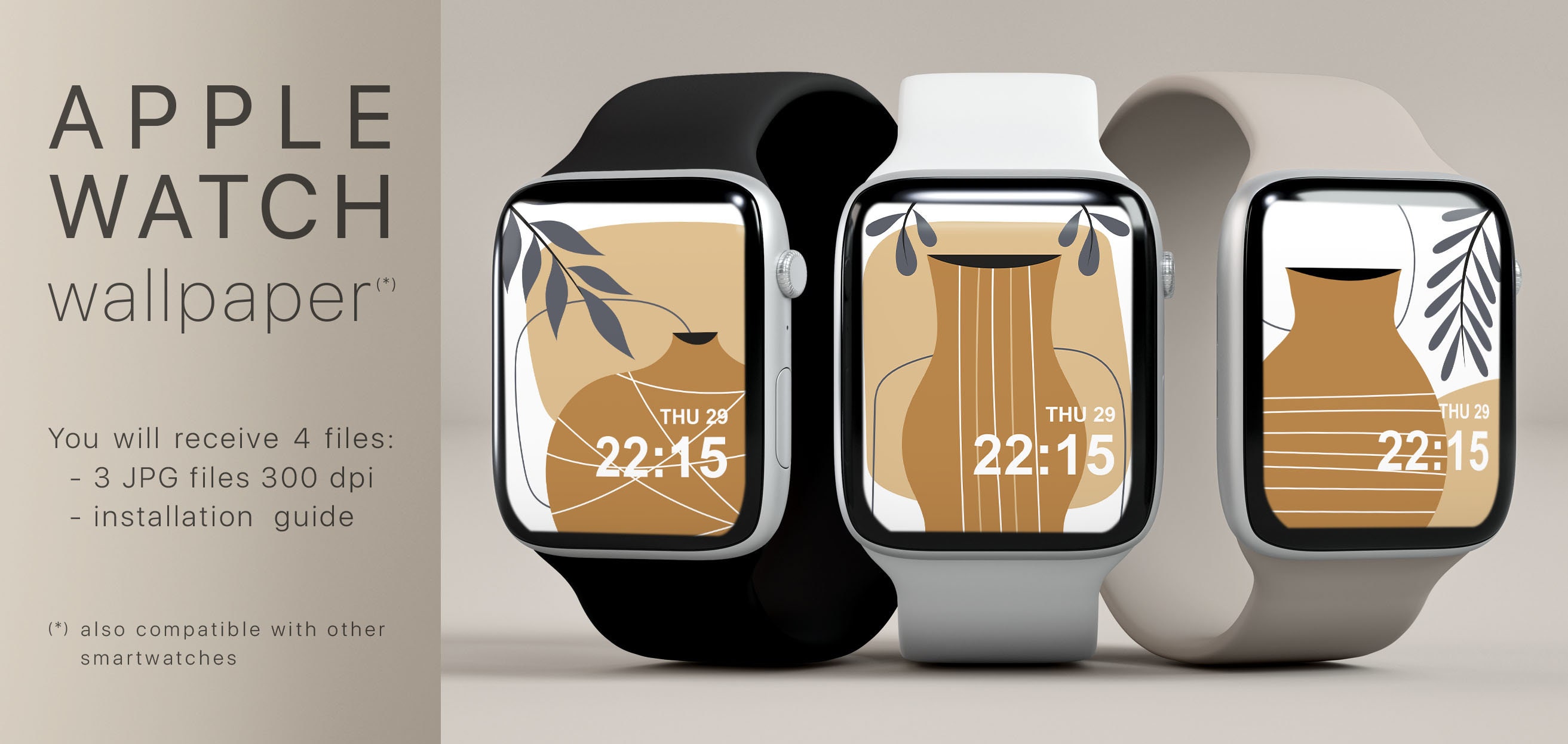 Boho Apple Watch Face Background, Scandinavian Aesthetic Wallpaper for ...