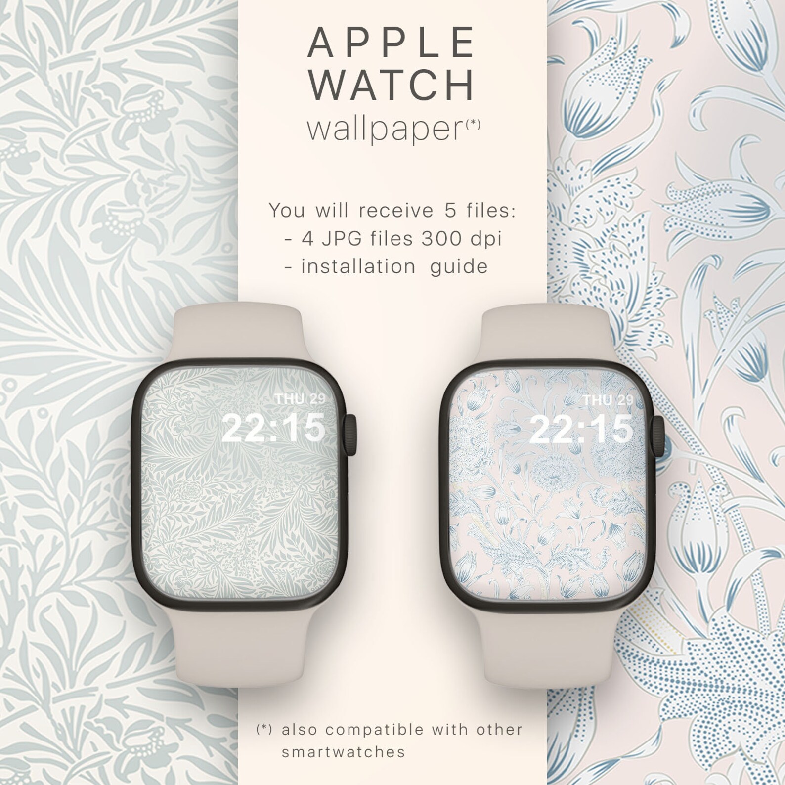 Floral Smartwatch Wallpaper Design Art Nouveau Wallpaper Set of 4 Apple ...