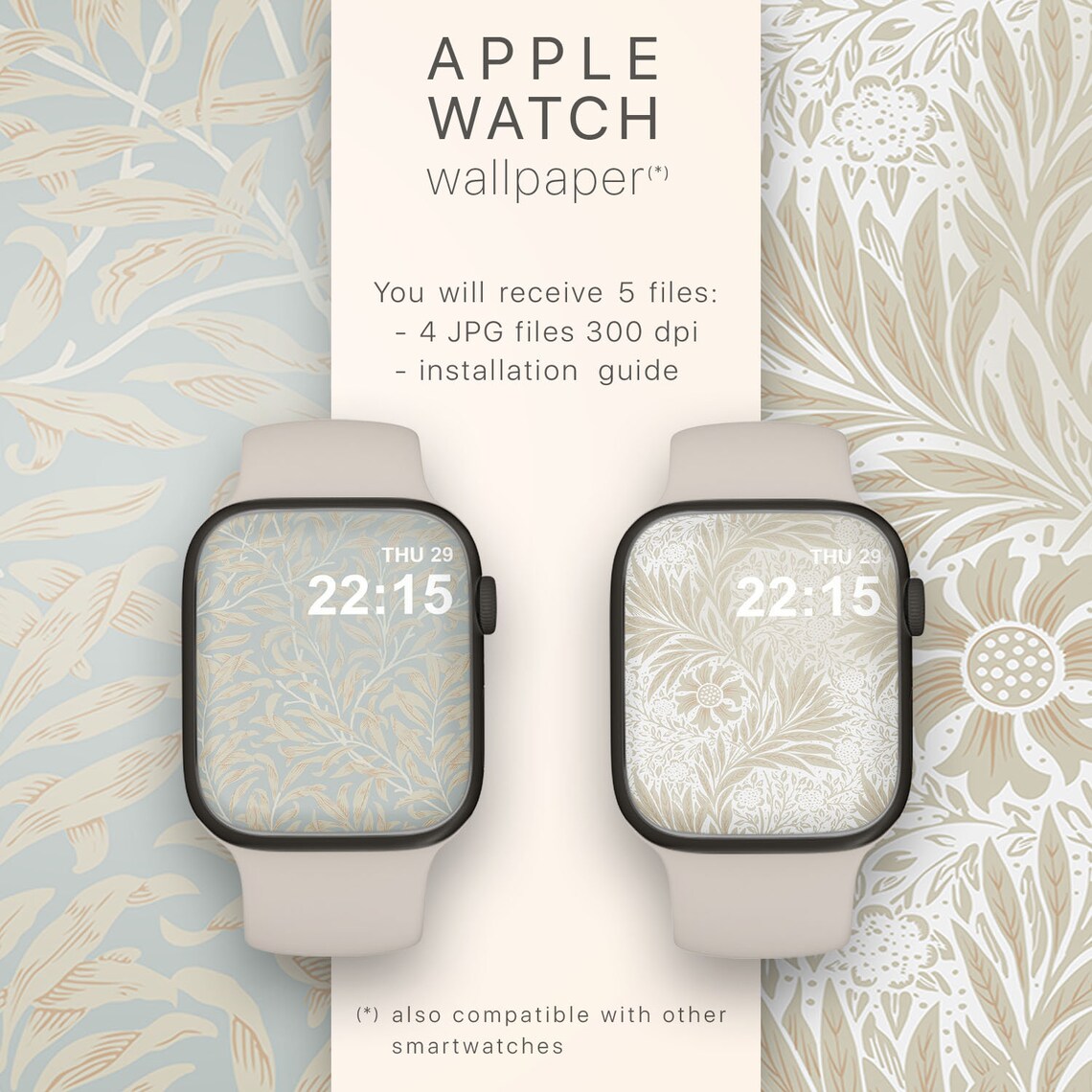 Floral Smartwatch Wallpaper Design Art Nouveau Wallpaper Set - Etsy