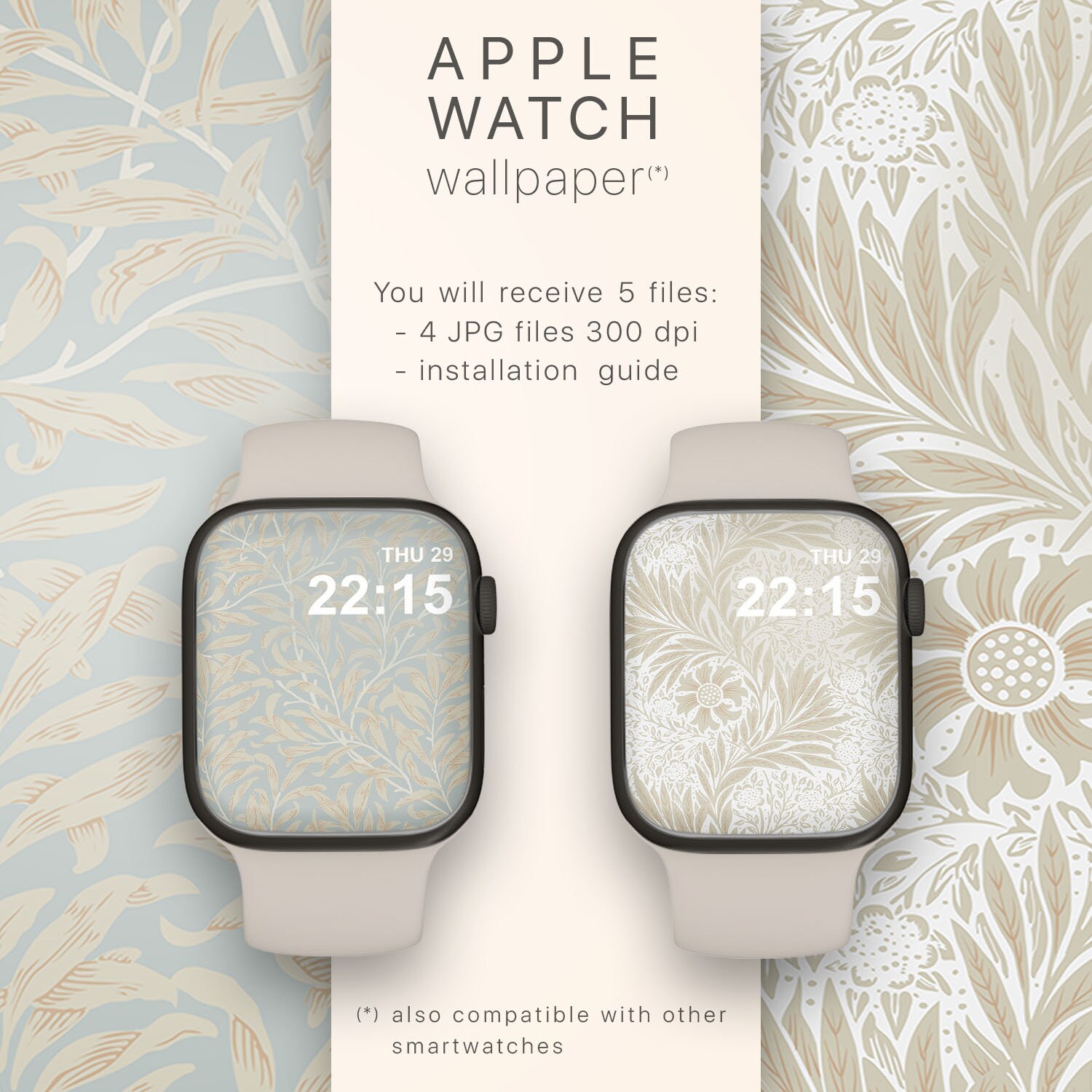 Floral Smartwatch Wallpaper Design Art Nouveau Wallpaper Set of 4 Apple ...