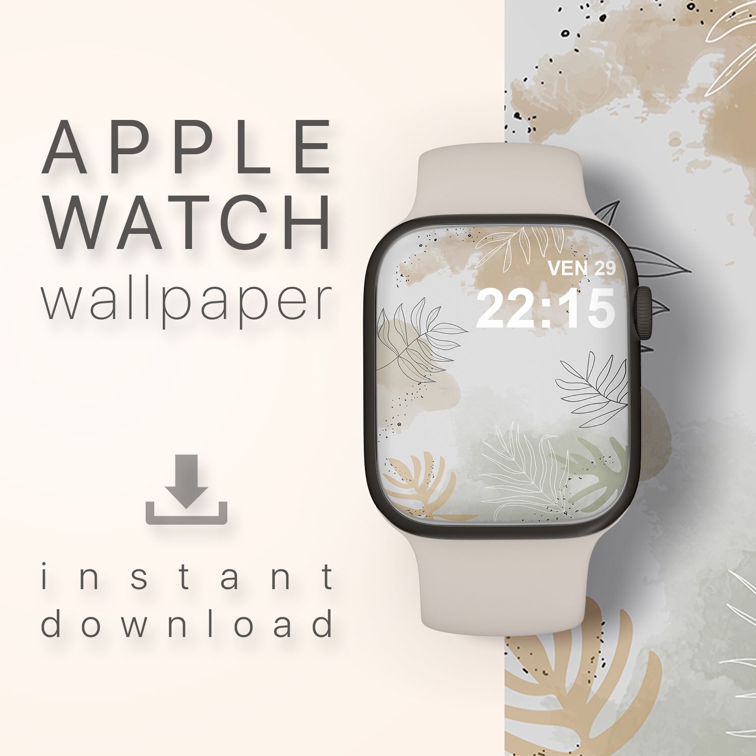 Neutral Watch Wallpaper Beige Apple Watch Face Boho Neutral Botanical ...
